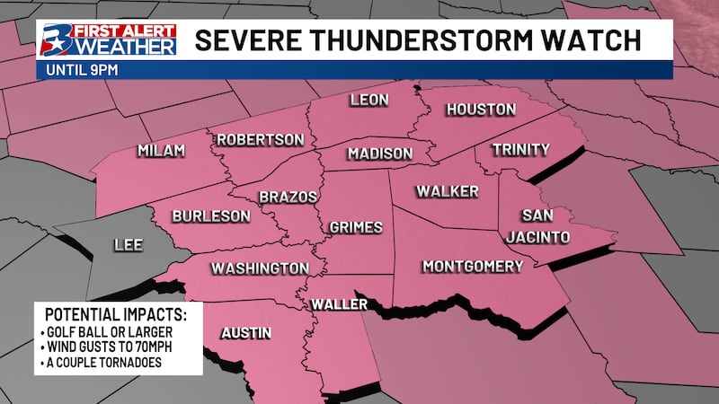 Severe Thunderstorm Watch issued for portions of the area until 9pm Severe Thunderstorm Watch issued for portions of the area until 9pm